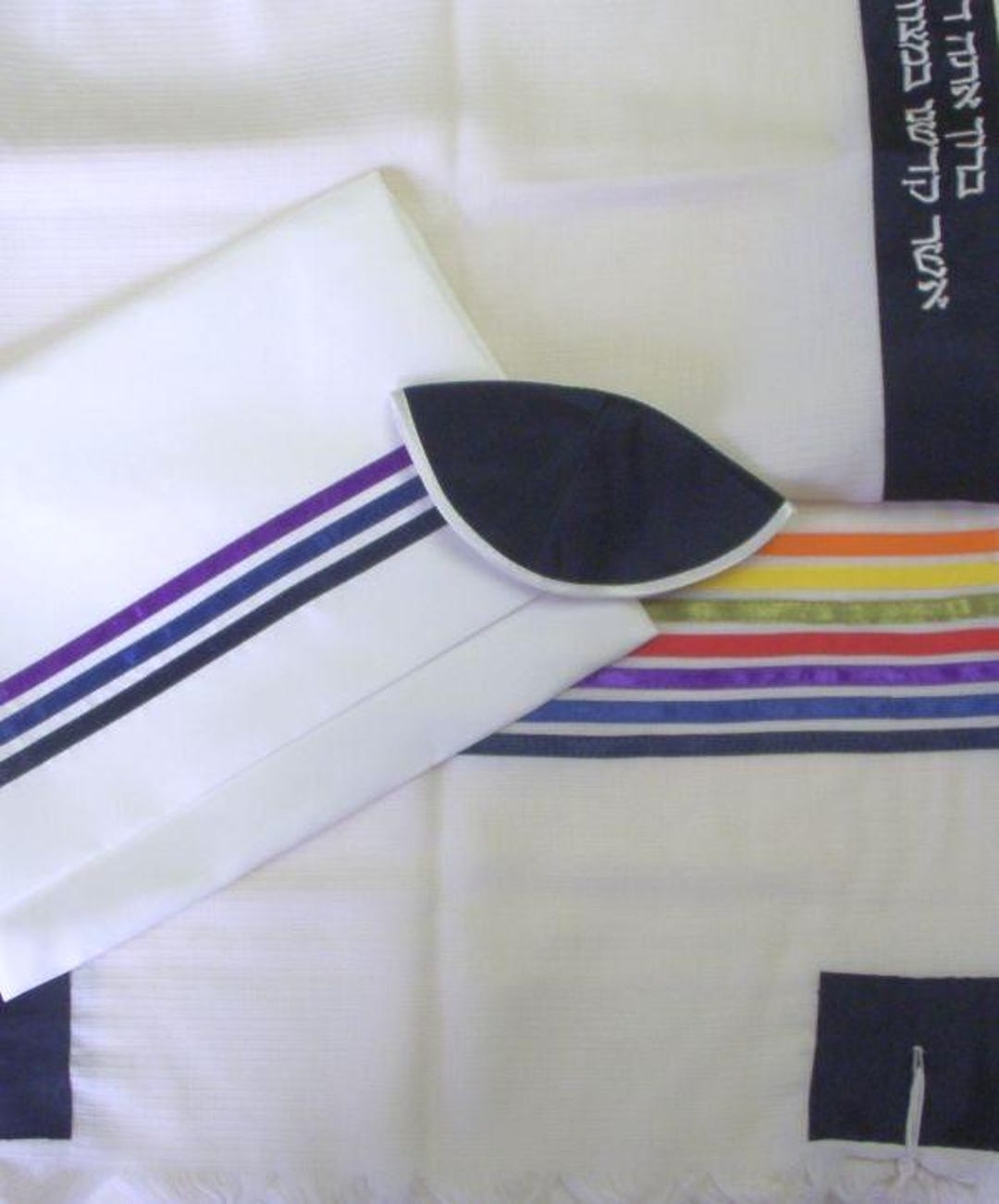 Rainbow - Joseph's Coat of Many Colors Tallis on Soft off White Wool - Etsy
