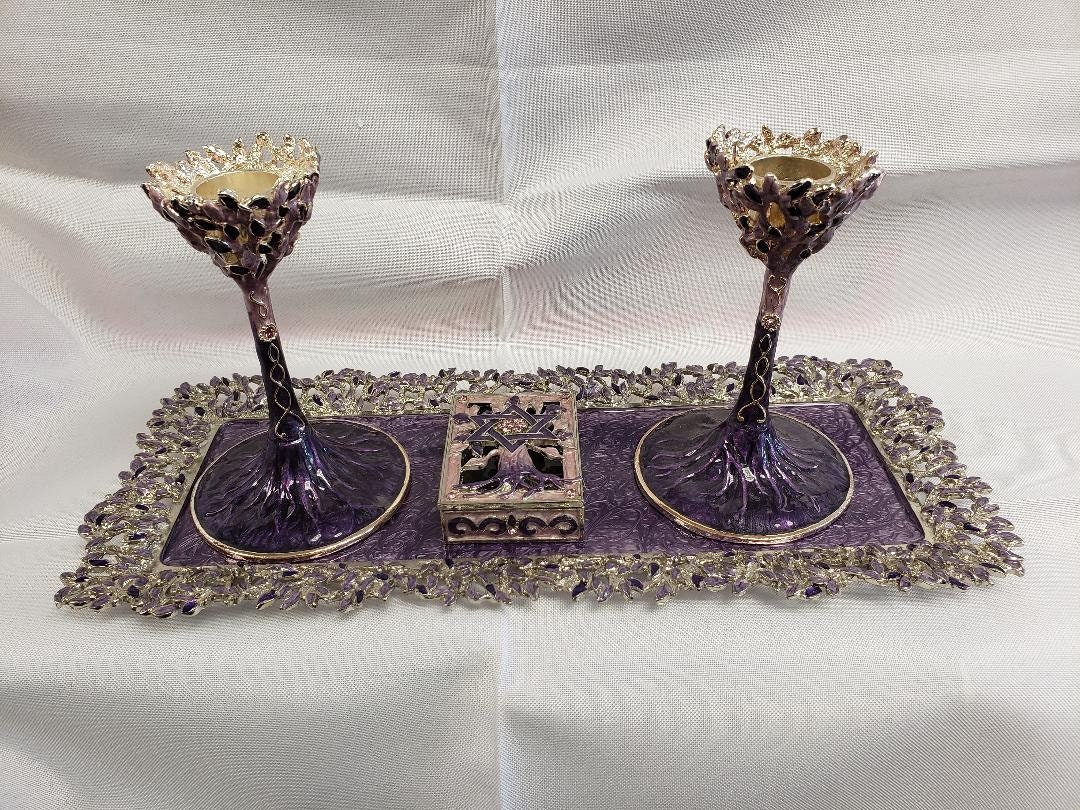 Tree of Life Purple Shabbat Candle Set - Etsy