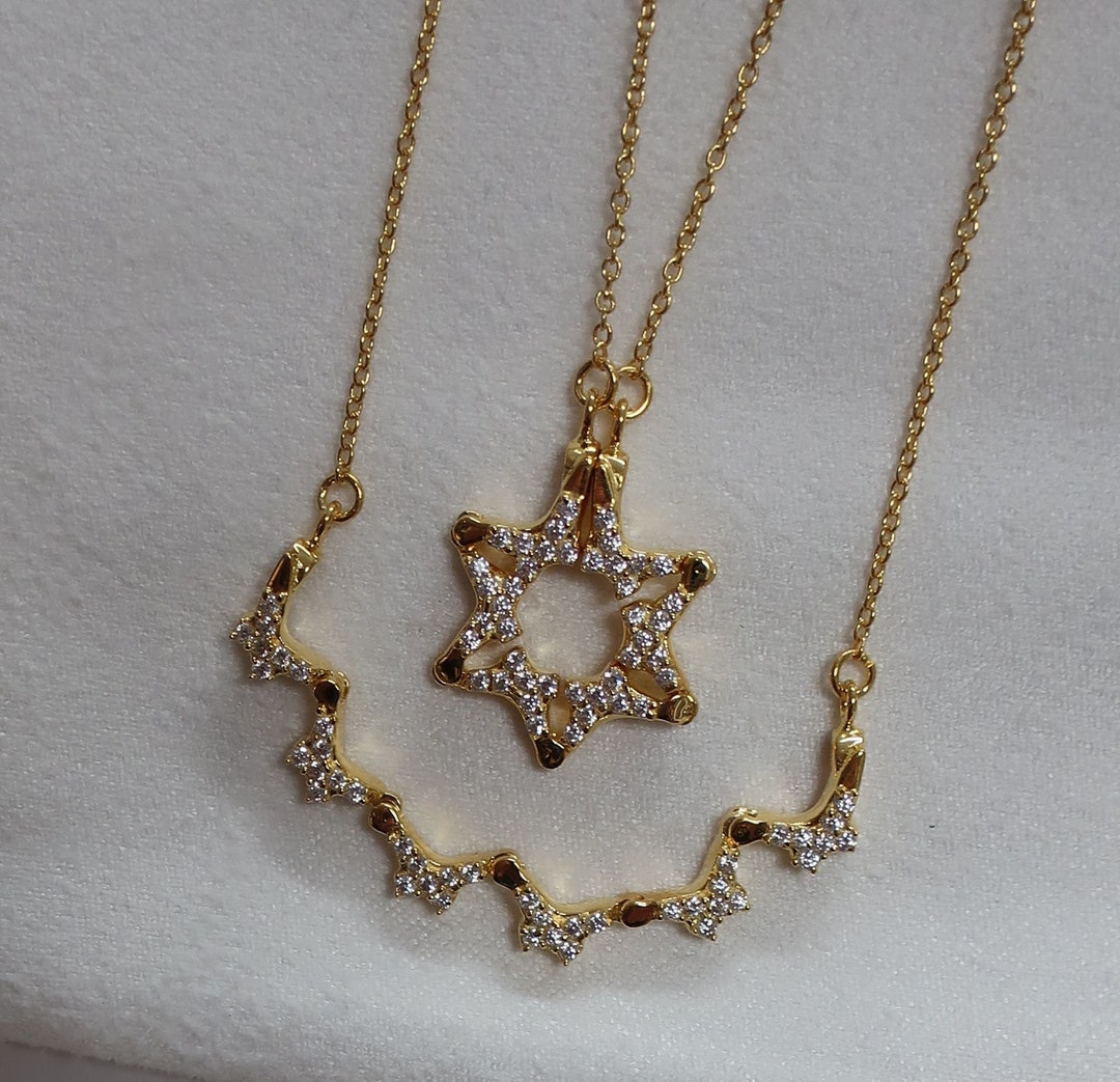 Cubic Zirconia Butterfly Jewish Star of David Pull Apart Necklace - Etsy