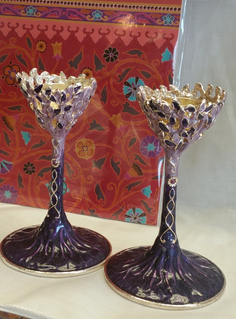 Tree of Life Candlesticks in Purple. Shabbat Candle Holders, Shabbos ...