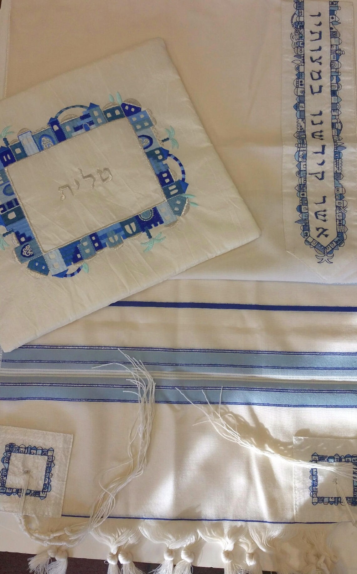 Blue and White Jerusalem Embroidered Raw Silk and Wool - Etsy