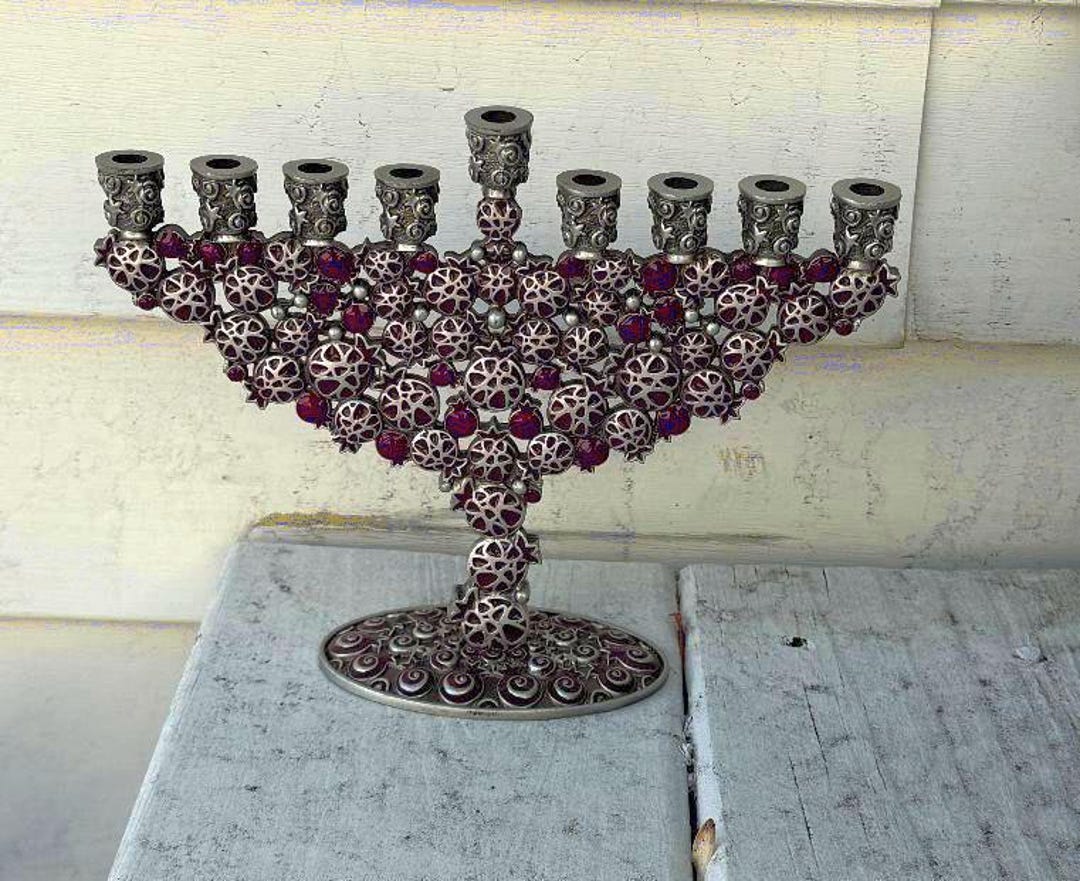 SALE: Pomegranate on Pewter Hanukkah Menorah - Etsy