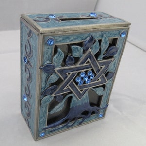 Tree of Life Tzedakah Box in Shades of Blue - Etsy
