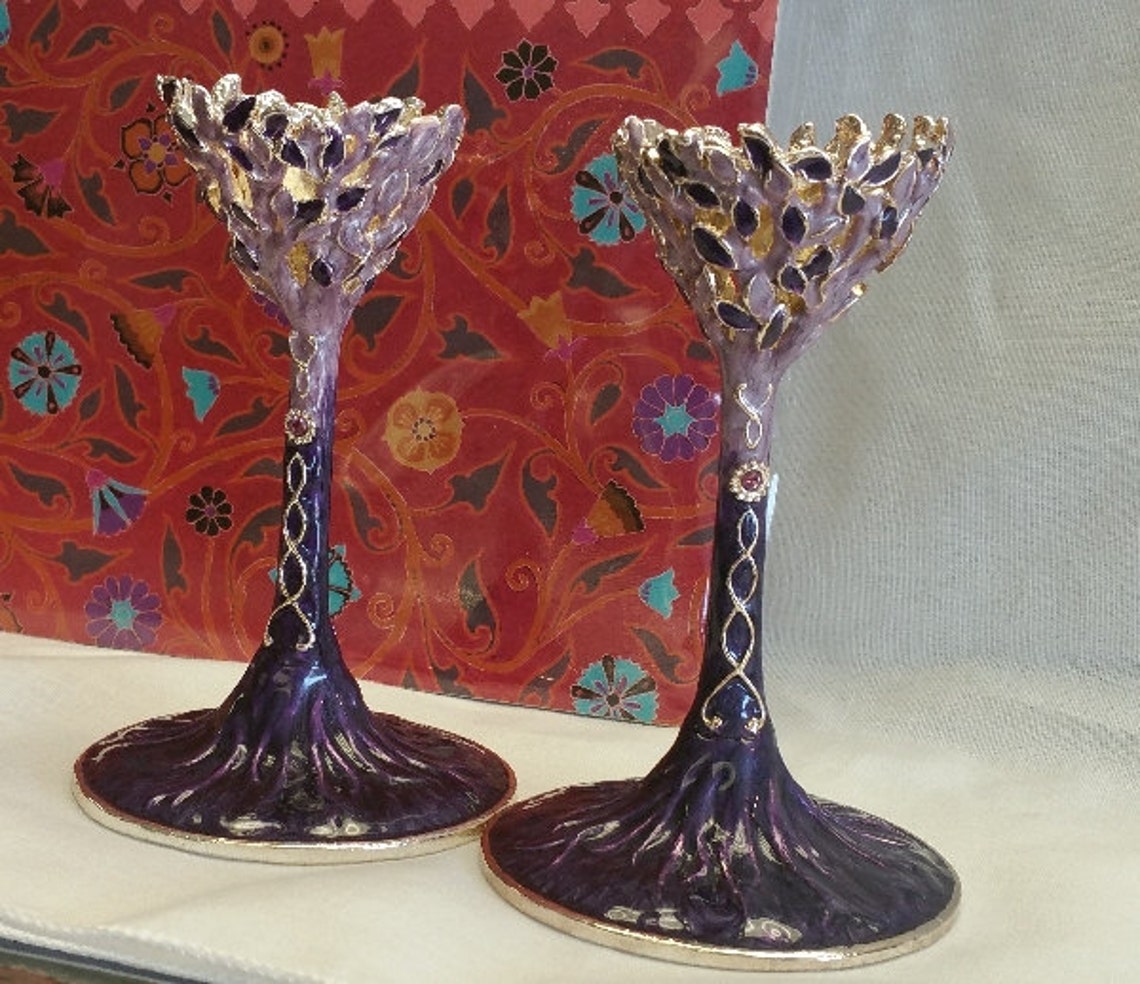 Tree of Life Candlesticks in Purple. Shabbat Candle Holders, Shabbos ...