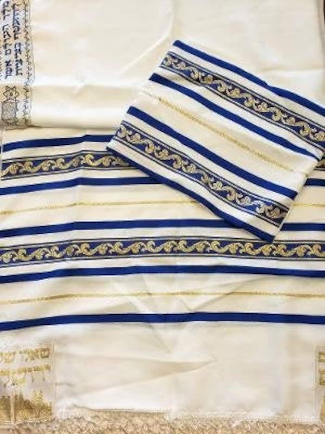 Traditional Tallis in Wool With Blue and Gold Stripes - Etsy