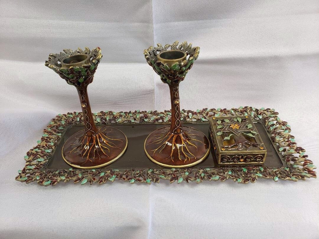 Tree of Life Brown Shabbat Candle Set in Earth Tones - Etsy