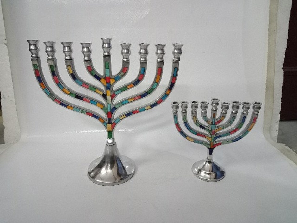 Hanukkah Menorah With Multi Mosaic Inlay Traditional Shaped - Etsy