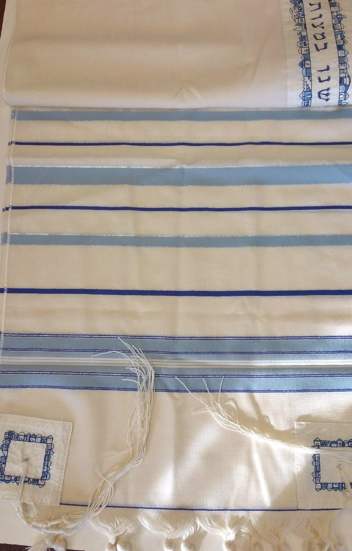 Blue and White Jerusalem Embroidered Raw Silk and Wool - Etsy