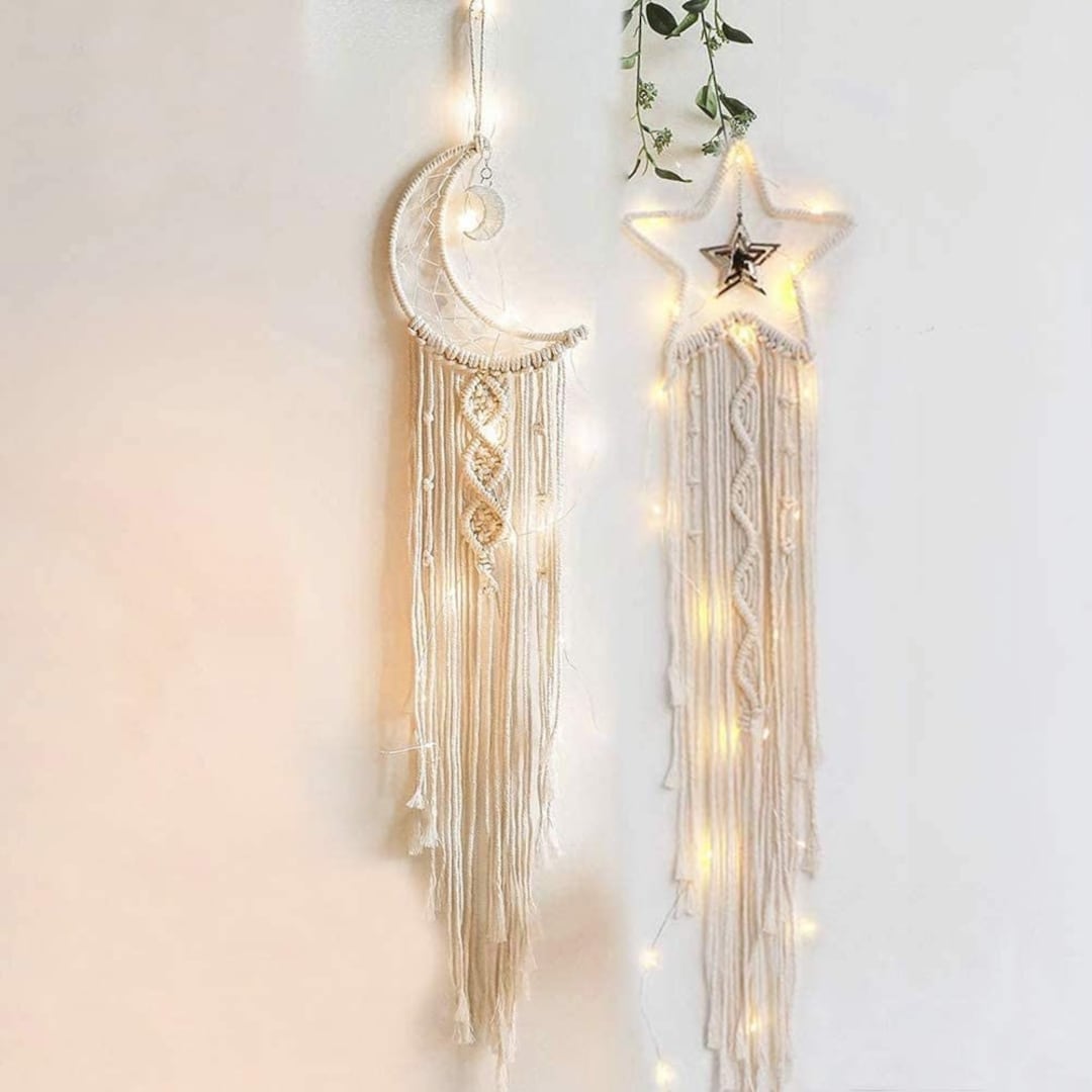 DIY Kit, Moon Macrame Wall Hanging Craft Supply Kit With String Lights ...