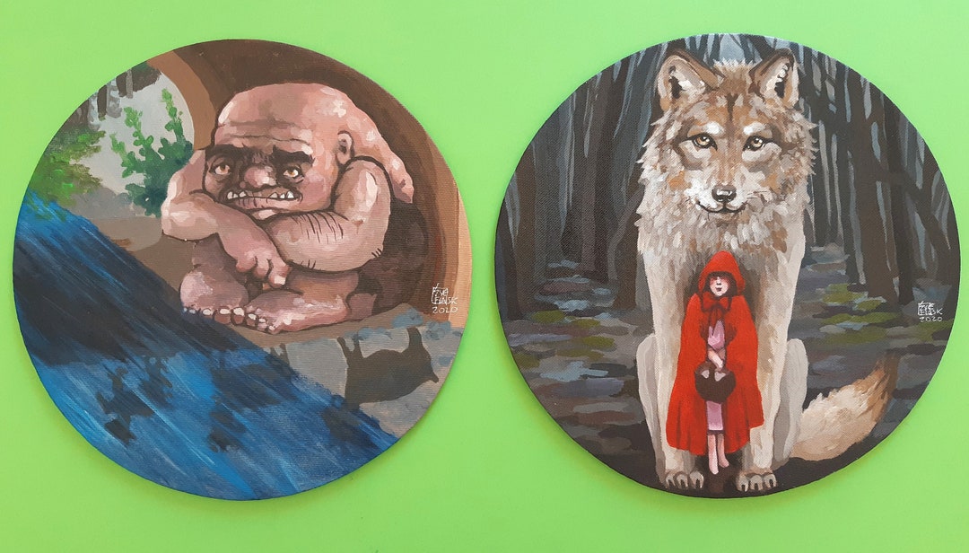 Three Billy Goats Gruff and Little Red Riding Hood Paintings on Canvas ...