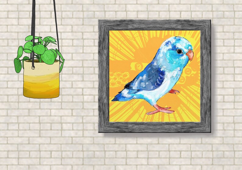 Pet Portrait Printable Art Parrot Blue Bird Digital Painting Instant ...