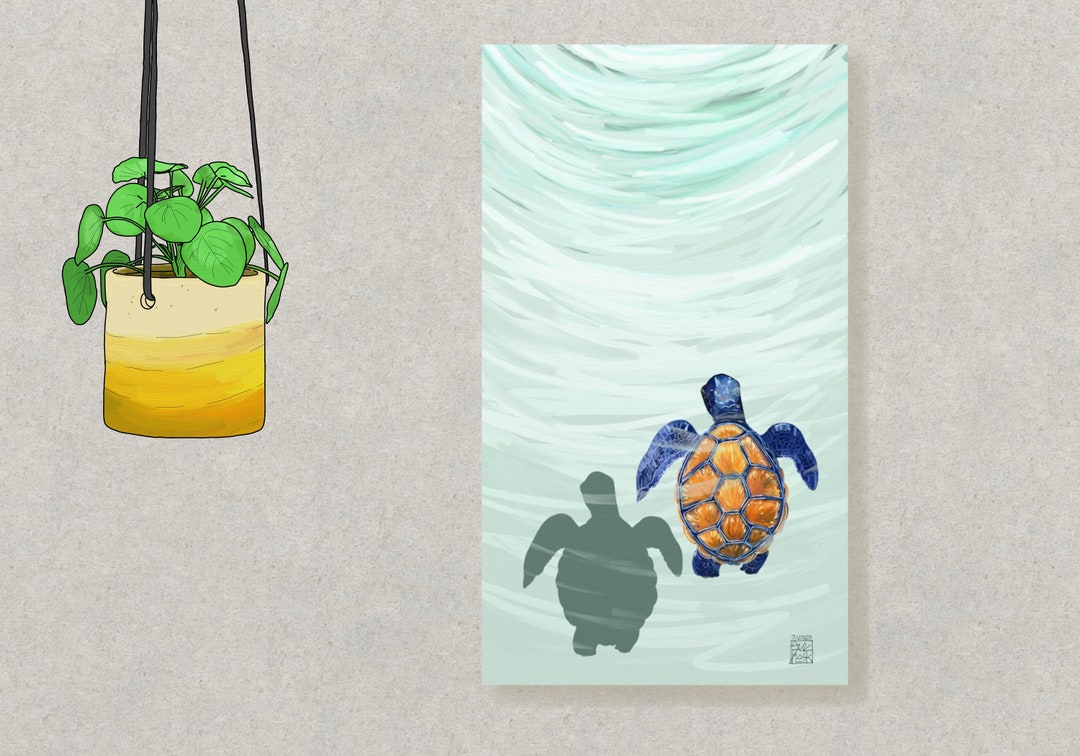 Blue Sea Turtle Printable Art Sea Creature Digital Painting Digital ...