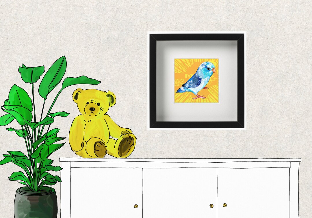 Pet Portrait Printable Art Parrot Blue Bird Digital Painting Instant ...
