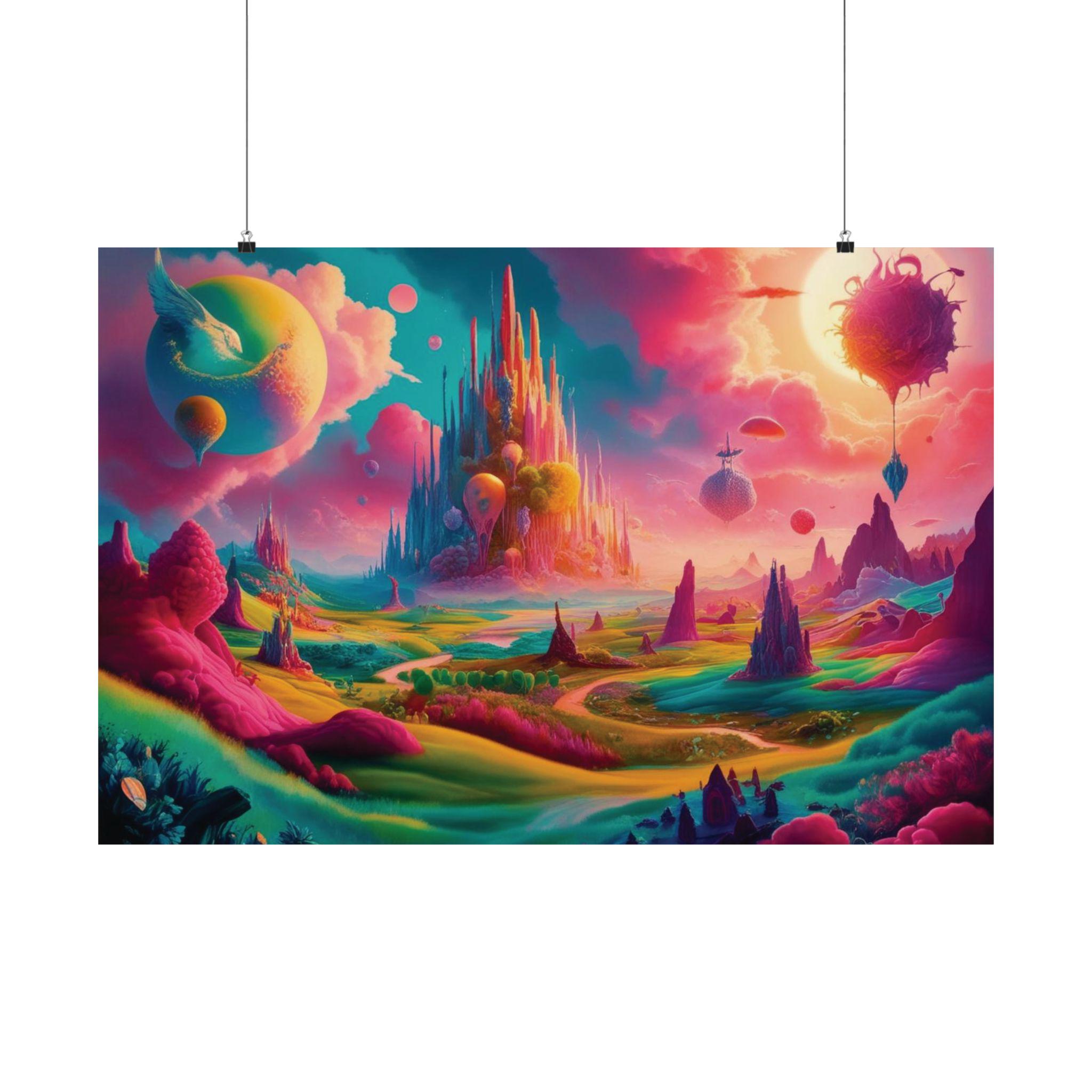 Dreamy Fantasy Landscape Poster 36" X 24", Colorful Wall Art, Home ...