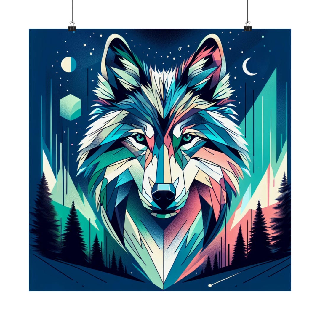 Vibrant Wolf Art Poster, Modern Wall Decor, Animal Lover Gift, Colorful ...