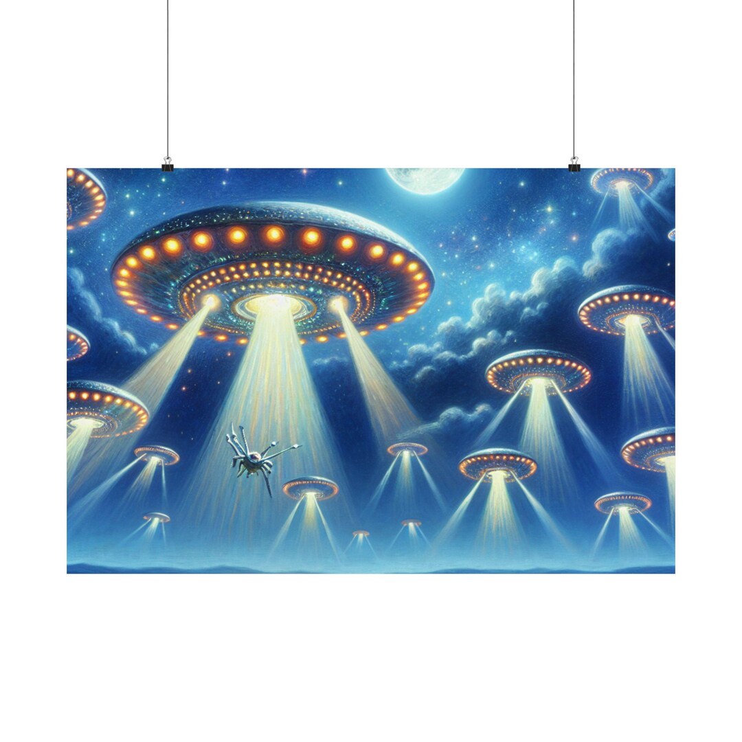 36" X 24" Alien UFO Matte Horizontal Poster, Sci-fi Wall Art, Outer ...