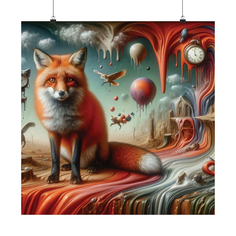 Fox Surrealism Poster, Matte Horizontal Art Print, Wall Art Decor ...