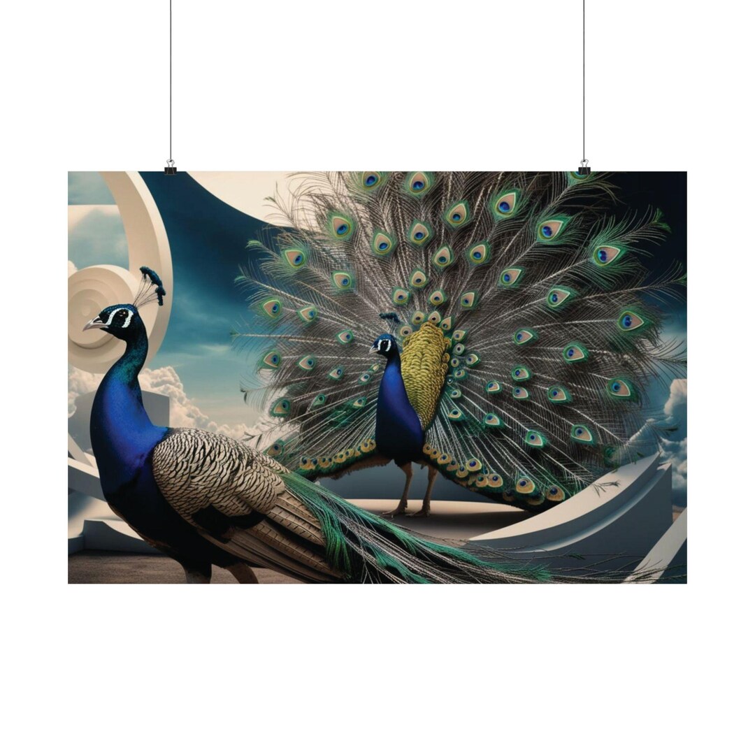 Peacock Art Matte Horizontal Poster, Wall Art for Living Room, Home ...