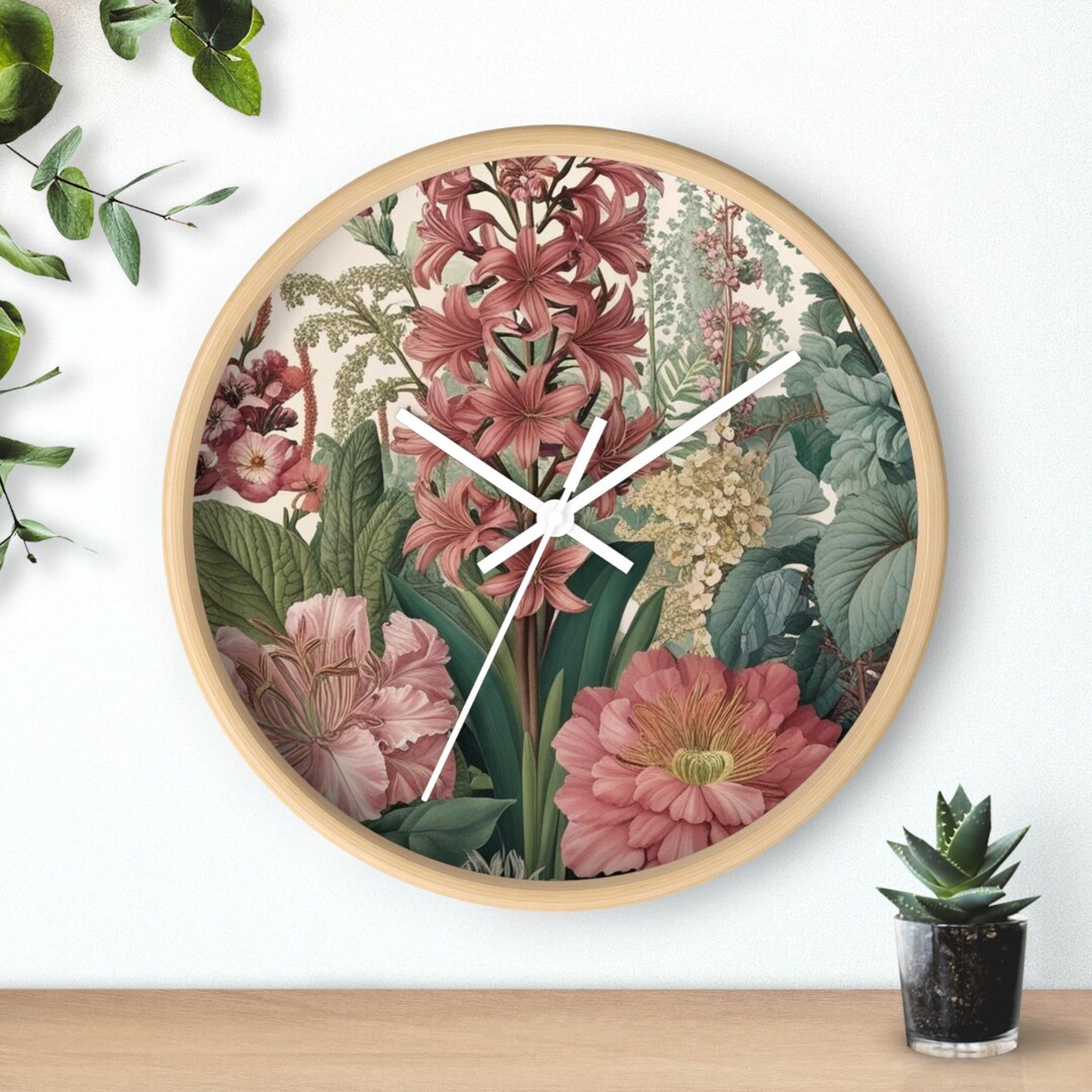 Vintage Floral Wall Clock, Botanical Home Decor, Elegant Timepiece for ...