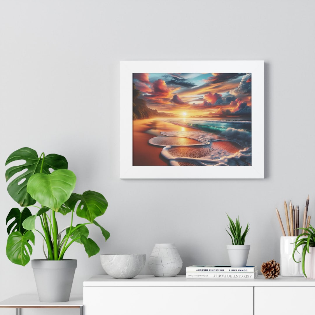 Coastal Sunset Framed Poster in 3 Sizes and 3 Frame Colors, Beach Wall ...