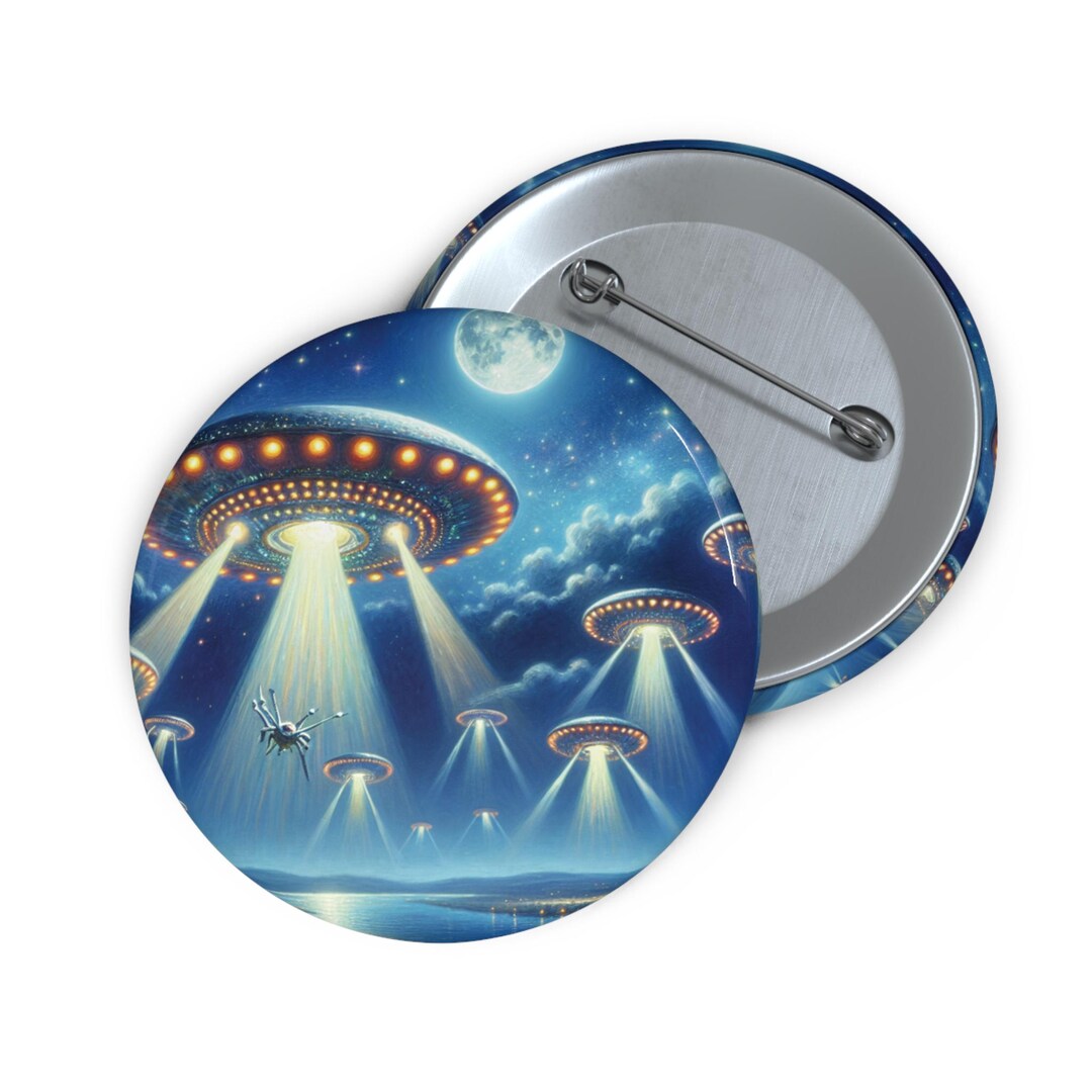 UFO Pin Buttons -2.25" or 3" Alien Spaceship Pinback Buttons, Sci-fi Badge, Extraterrestrial ...