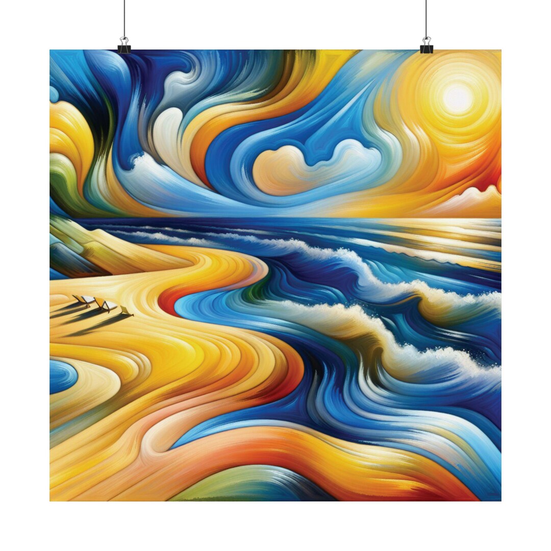 Colorful Abstract Beach Scene Poster, Vibrant Wall Art, Modern Decor ...