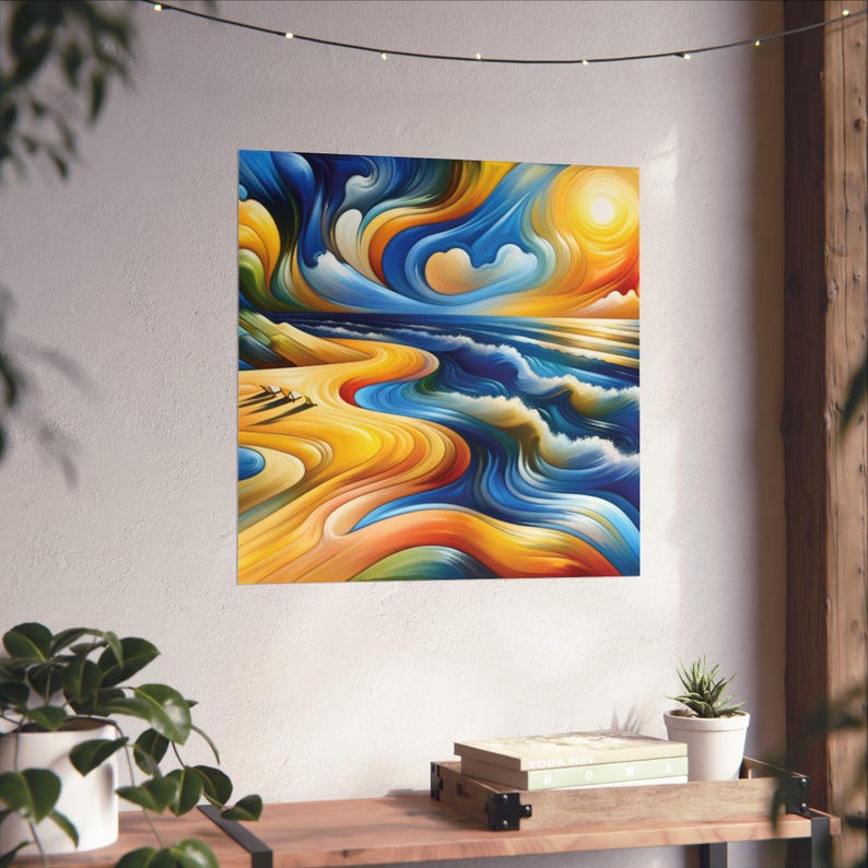 Colorful Abstract Beach Scene Poster, Vibrant Wall Art, Modern Decor ...