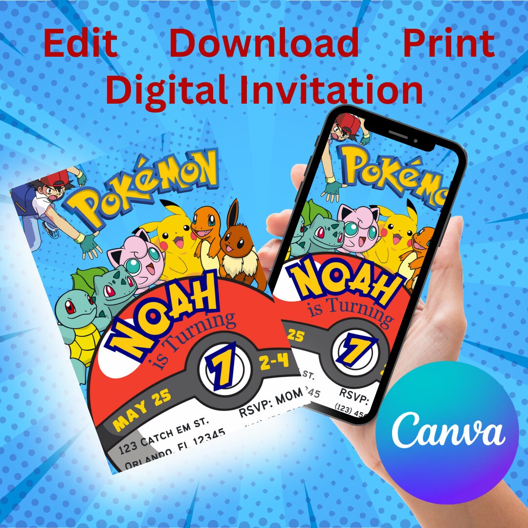Invitación de cumpleaños de Pokémon / Editable / Imprimible / Descargar ...