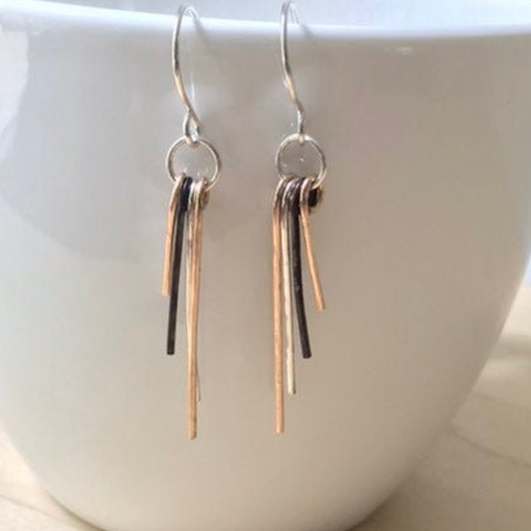 Bronze Triple Ladder Stud Earrings-gold Tone Geometric Studs-hammer ...