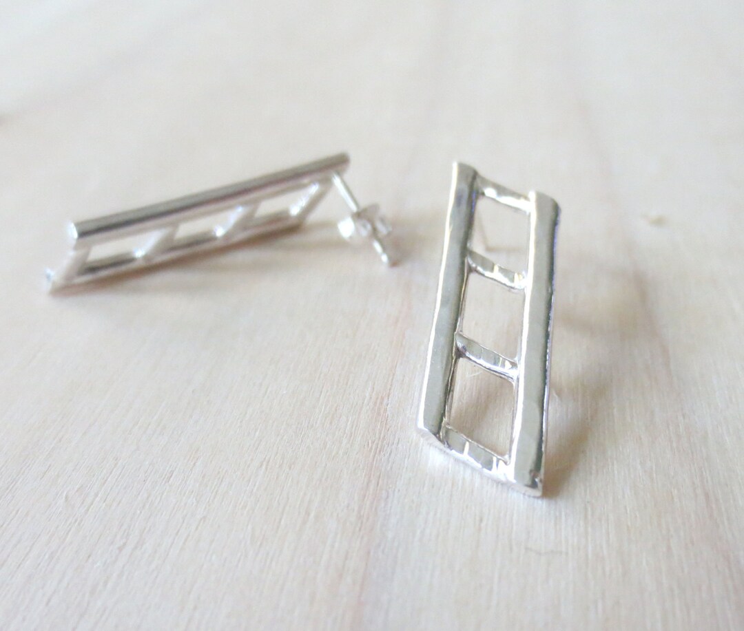 Silver Triple Ladder Stud Earrings- Handmade Silver Earrings- Everyday ...