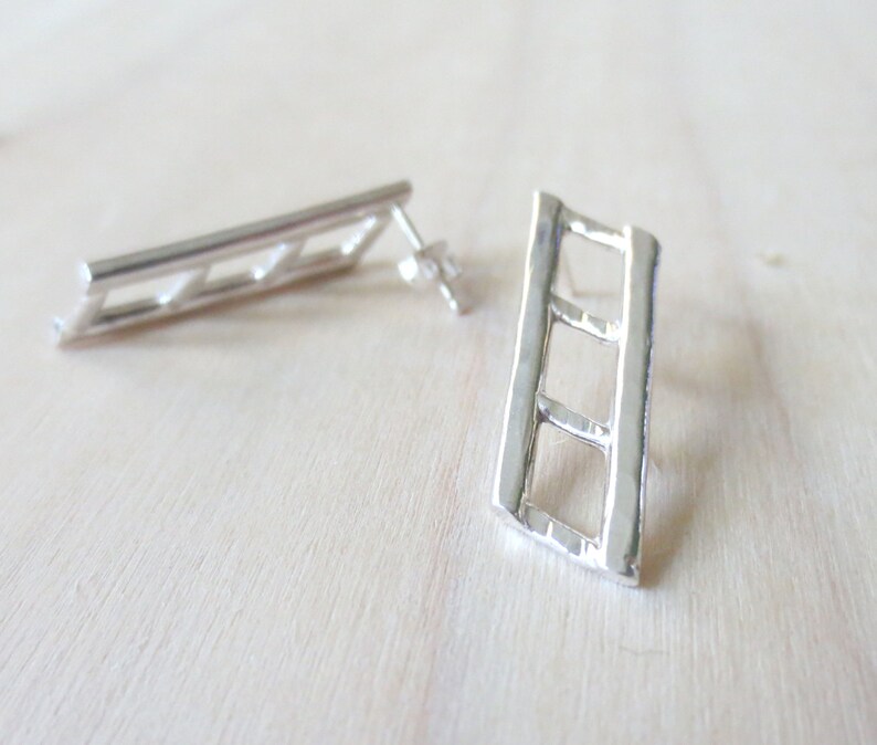 Silver Triple Ladder Stud Earrings- Handmade Silver Earrings- Everyday ...