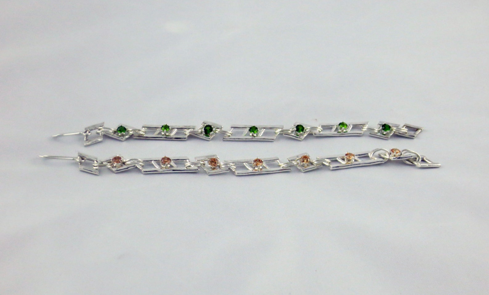 Colored Ladder Link Bracelet Dark Green/champagne Gemstones Birthstone ...