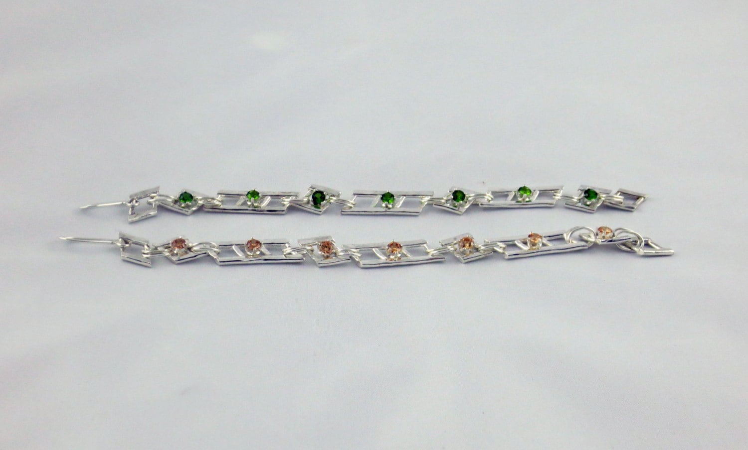 Colored Ladder Link Bracelet Dark Green/champagne Gemstones Birthstone ...