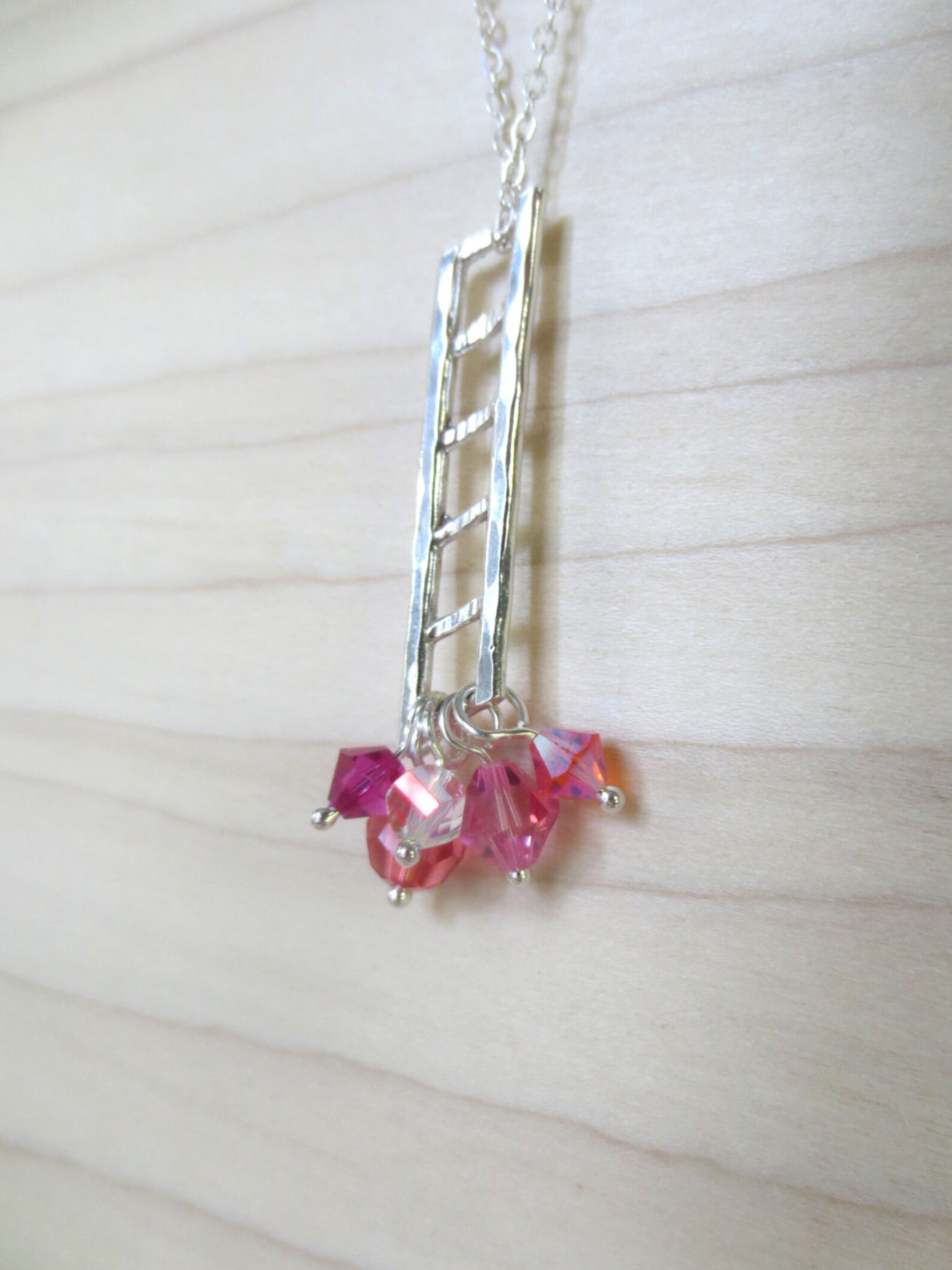Pink Ladder Pendant, Minimalist Pink Crystal Drop Pendant, Geometric ...