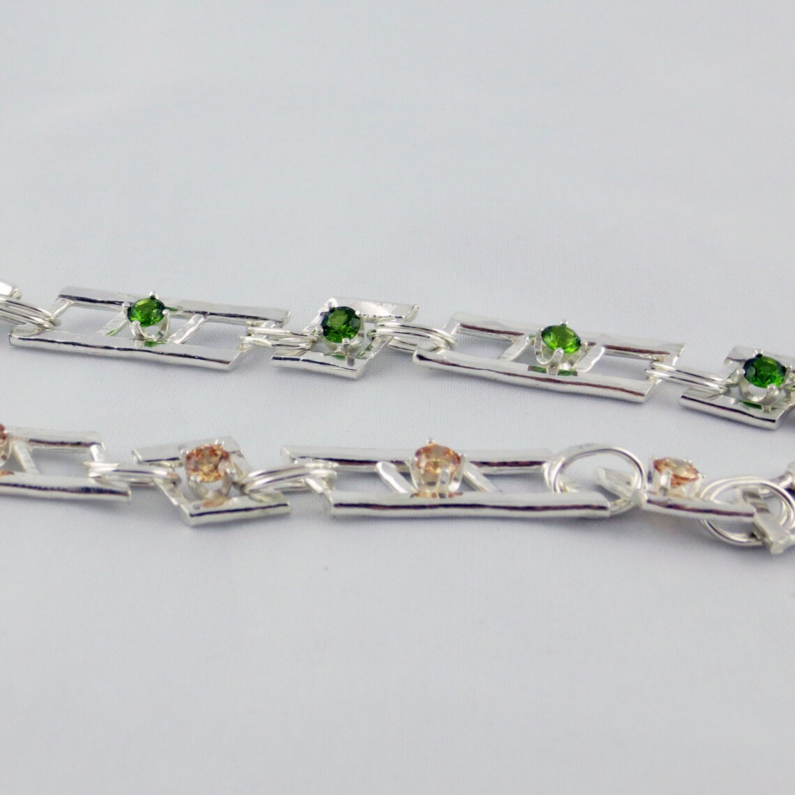 Colored Ladder Link Bracelet Dark Green/champagne Gemstones Birthstone ...