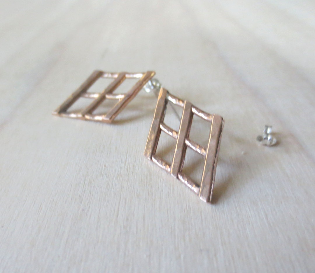 Quad Bronze Stud Earrings- Bronze With Silver Posts-gold Tone ...