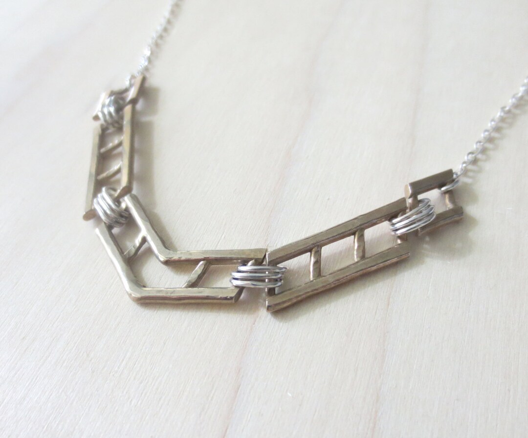 Mixed Metal Chevron Link Necklace, Bronze Handmade Chevron Necklace ...