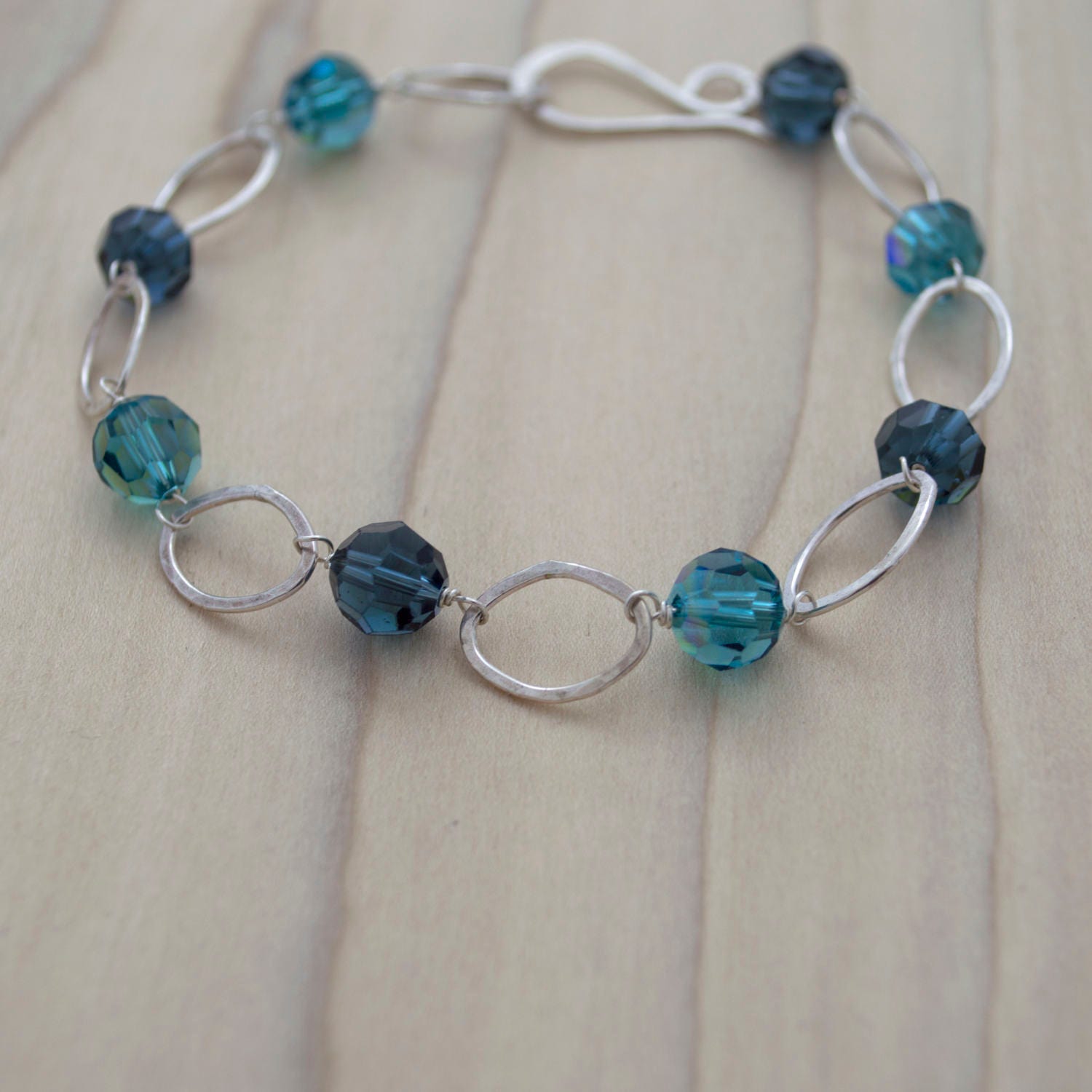 Light Blue & Dark Blue Crystal Bracelet Sterling Silver Chain Bracelet ...