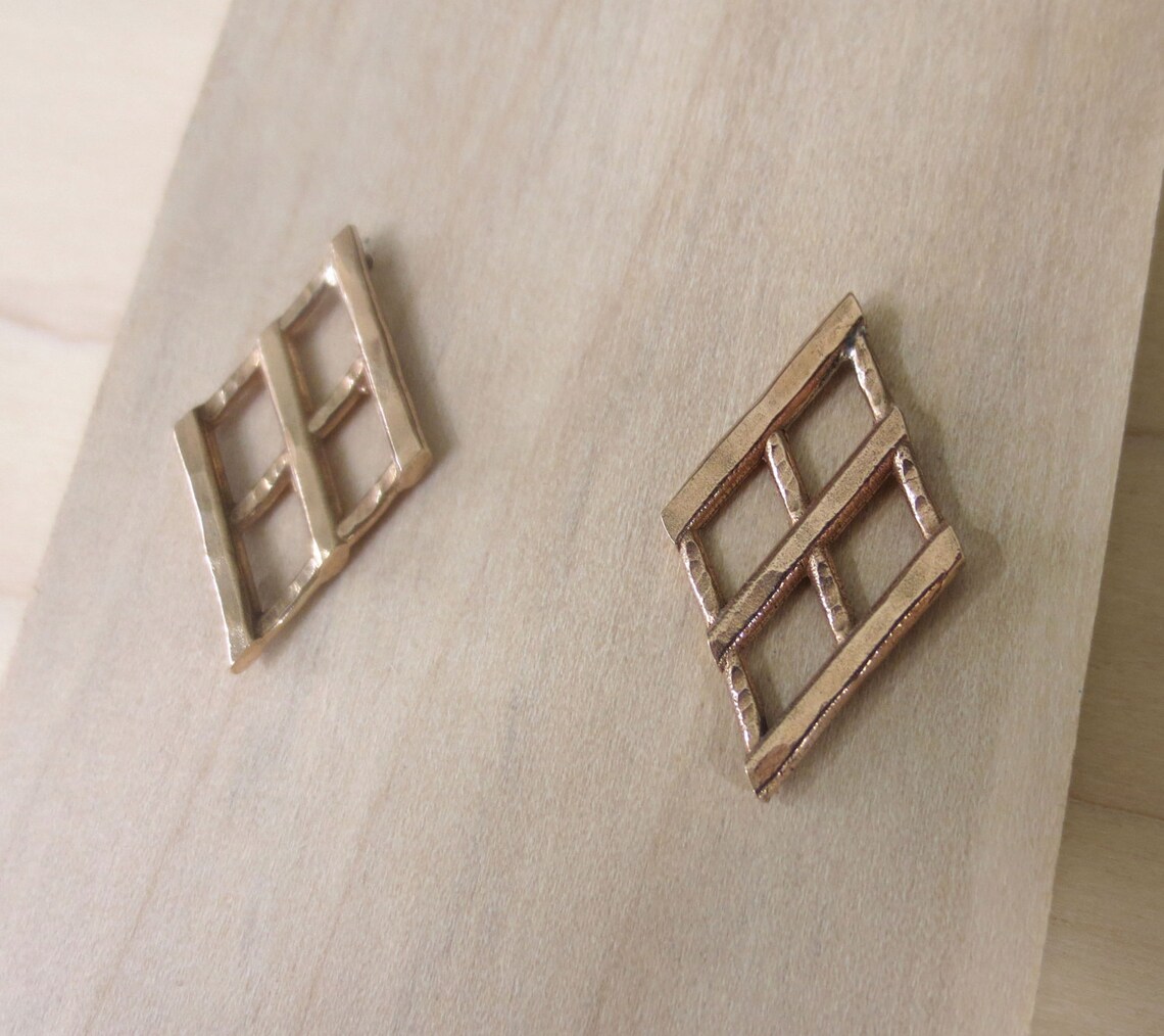 Quad Bronze Stud Earrings Bronze With Silver Posts-gold Tone - Etsy