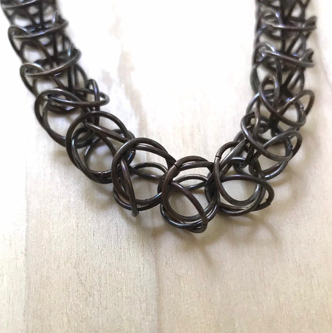 Black Copper Chain Mail Necklace, Box Chain Necklace, Copper Chunky ...