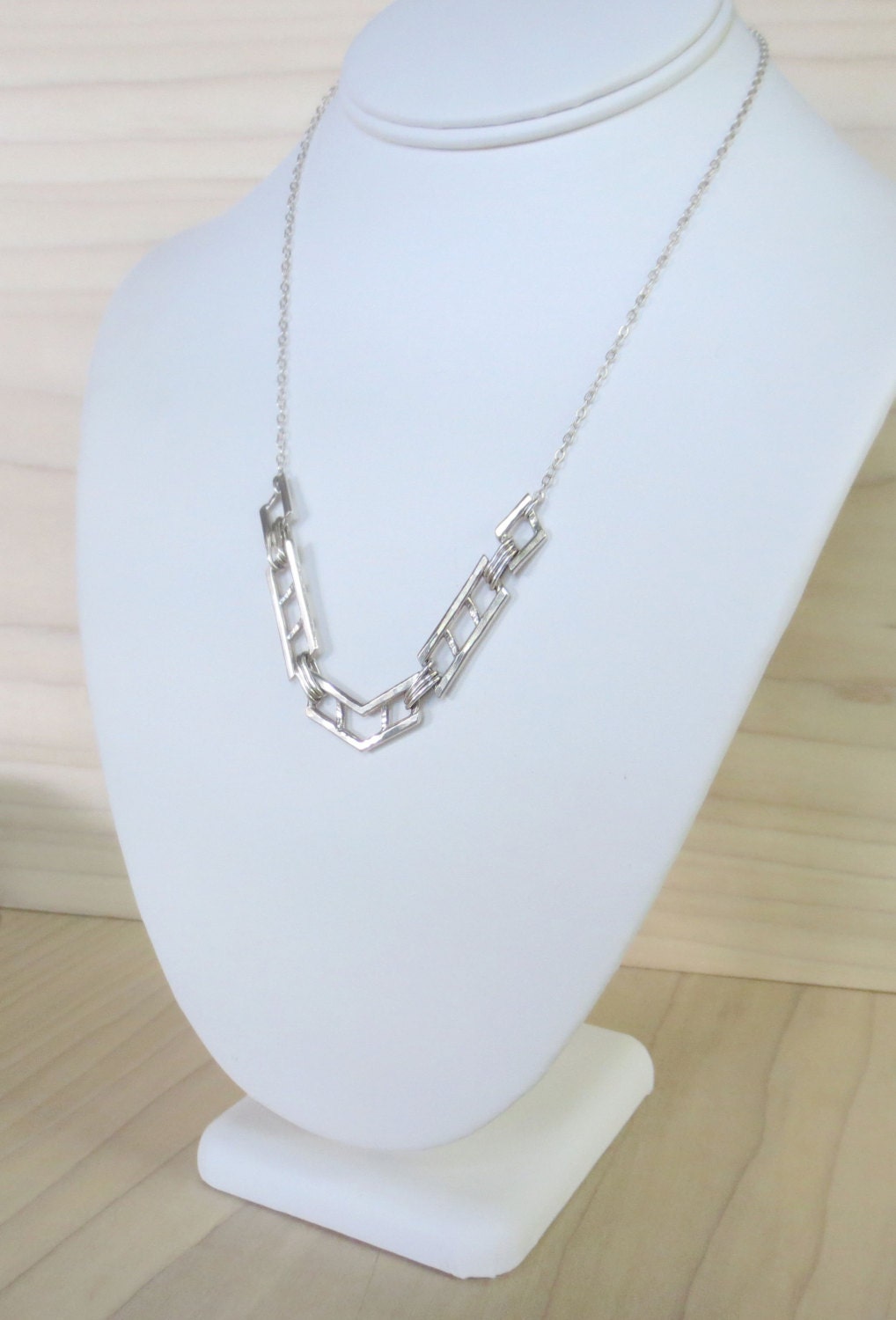 Chevron Link Necklace, Silver Handmade Chevron Necklace, Geometric ...