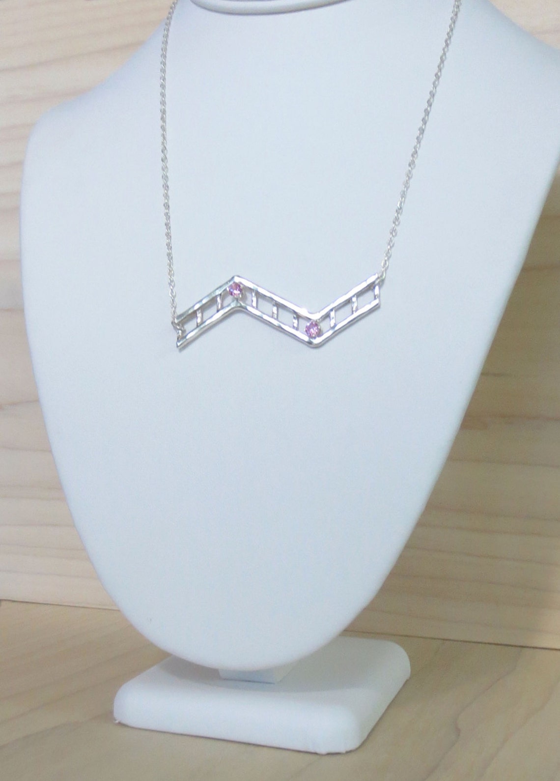 Light Pink Zig Zag Necklace, Pink Geometric Pendant, October Birthstone ...