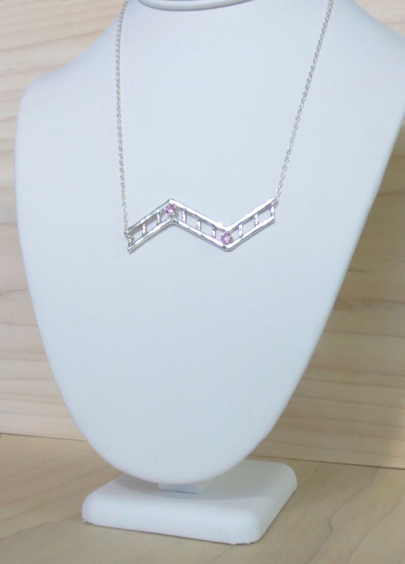 Light Pink Zig Zag Necklace, Pink Geometric Pendant, October Birthstone ...