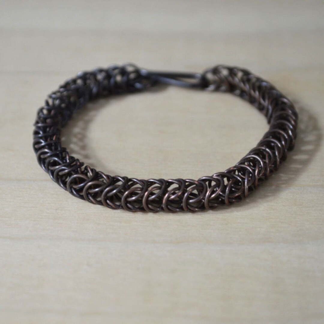 Thin Black Copper Chain Mail Bracelet, Box Chain Bracelet, Black Chain ...