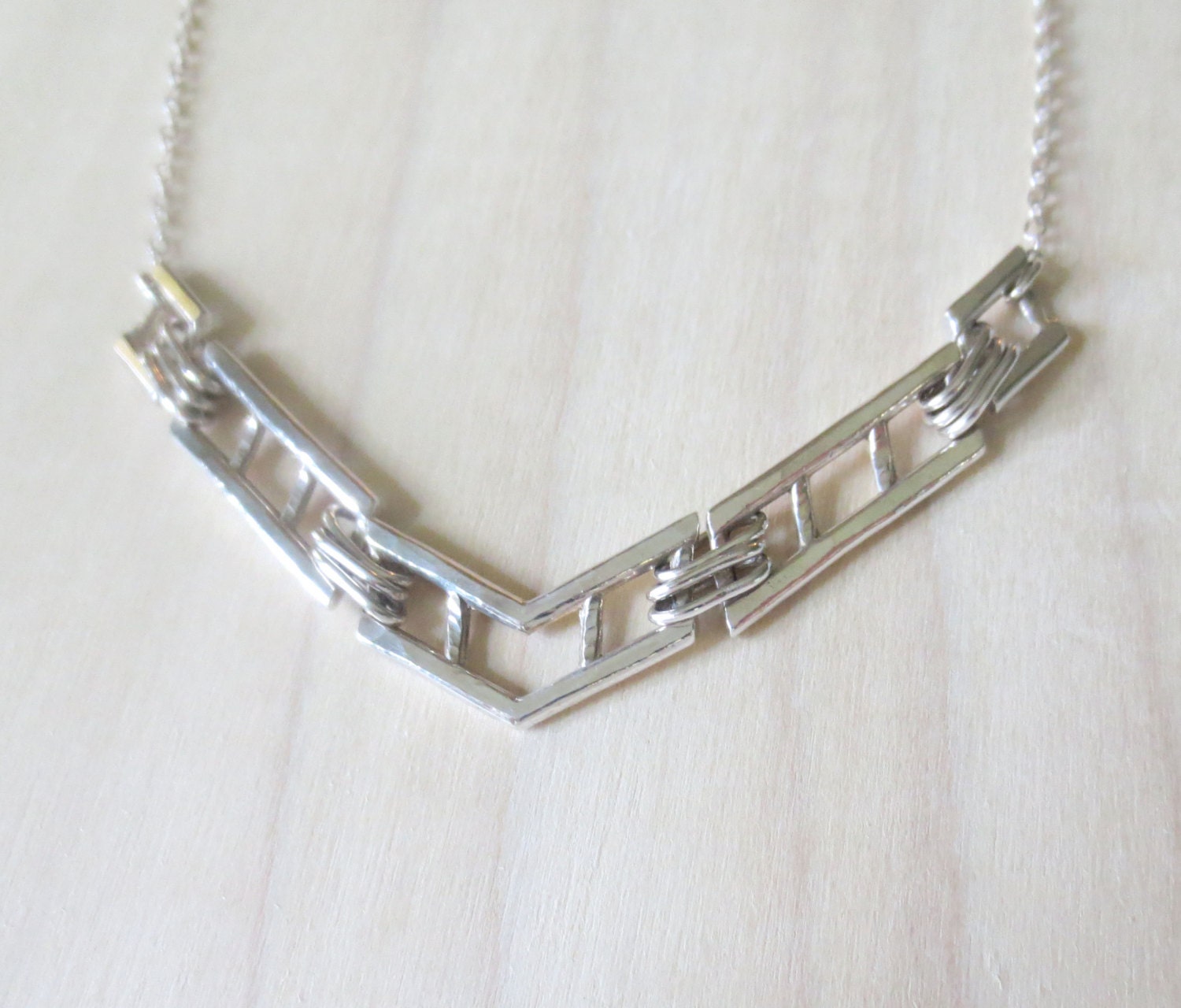 Chevron Link Necklace, Silver Handmade Chevron Necklace, Geometric ...