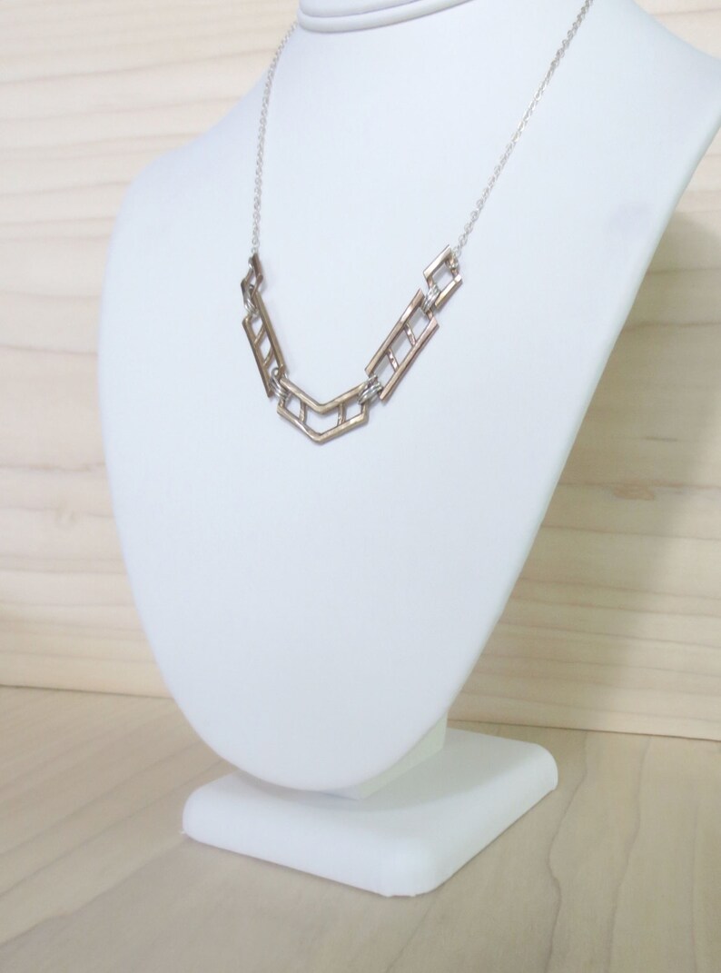 Mixed Metal Chevron Link Necklace, Bronze Handmade Chevron Necklace ...