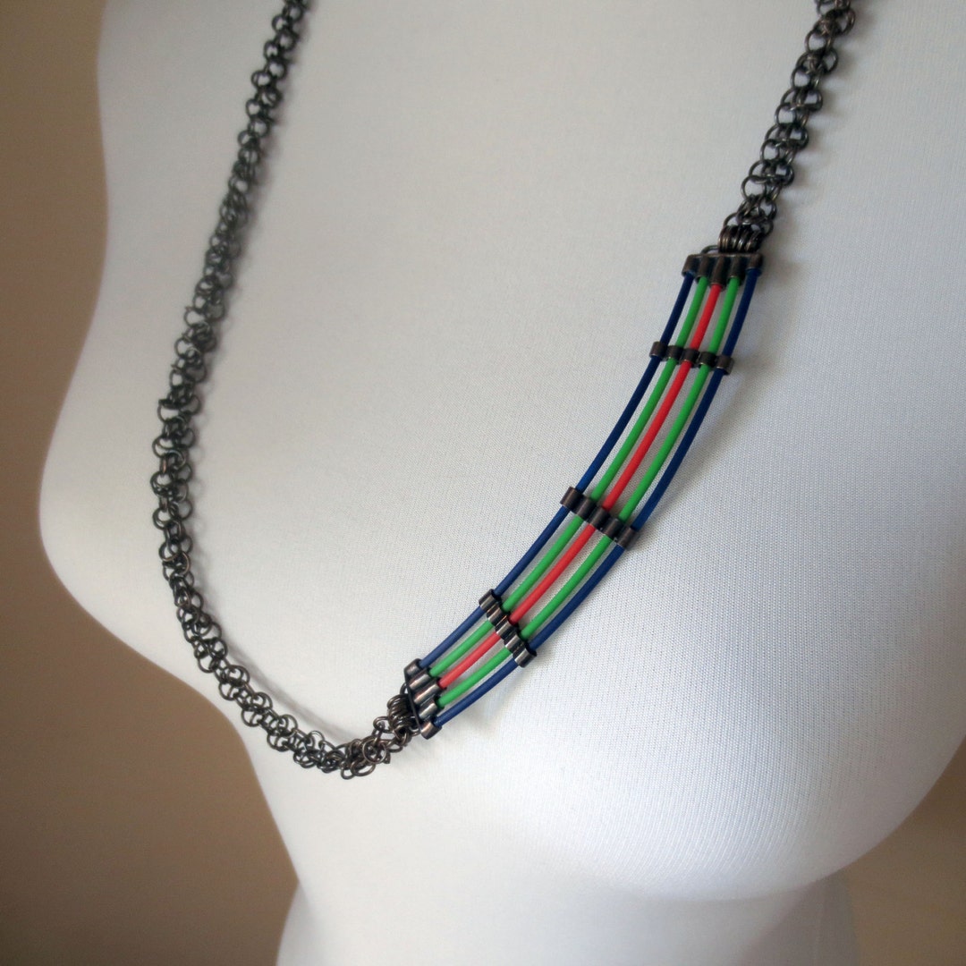 Recycled Plastic Stripe and Chain Statement Necklace, Plastic and ...
