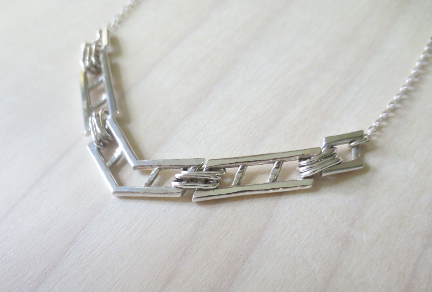 Chevron Link Necklace, Silver Handmade Chevron Necklace, Geometric ...