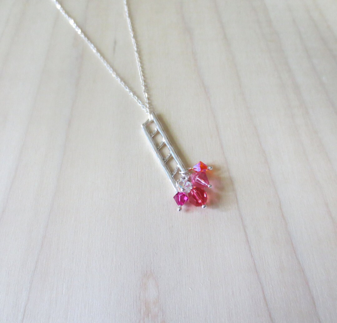 Pink Ladder Pendant, Minimalist Pink Crystal Drop Pendant, Geometric ...
