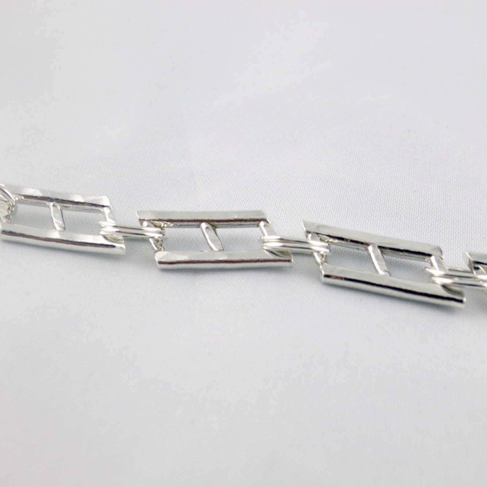 Double Ladder Link Bracelet- Handmade Silver Chain Bracelet- Hammer ...